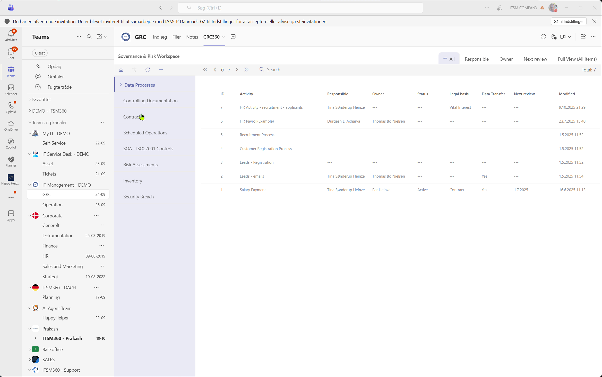 GRC360 · GRC app for Microsoft 365 · GRC & ITSM data model